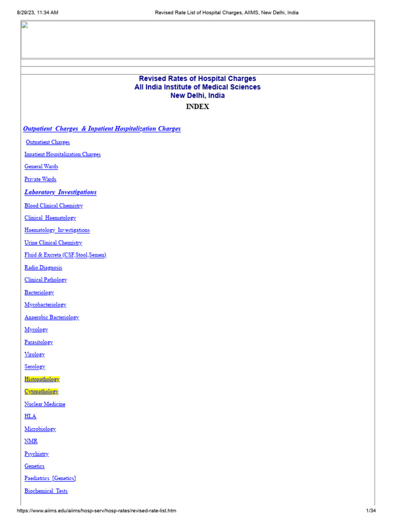 AIIMS Delhi Revised Hospital Charges | PDF | Blood Plasma | Luteinizing ...