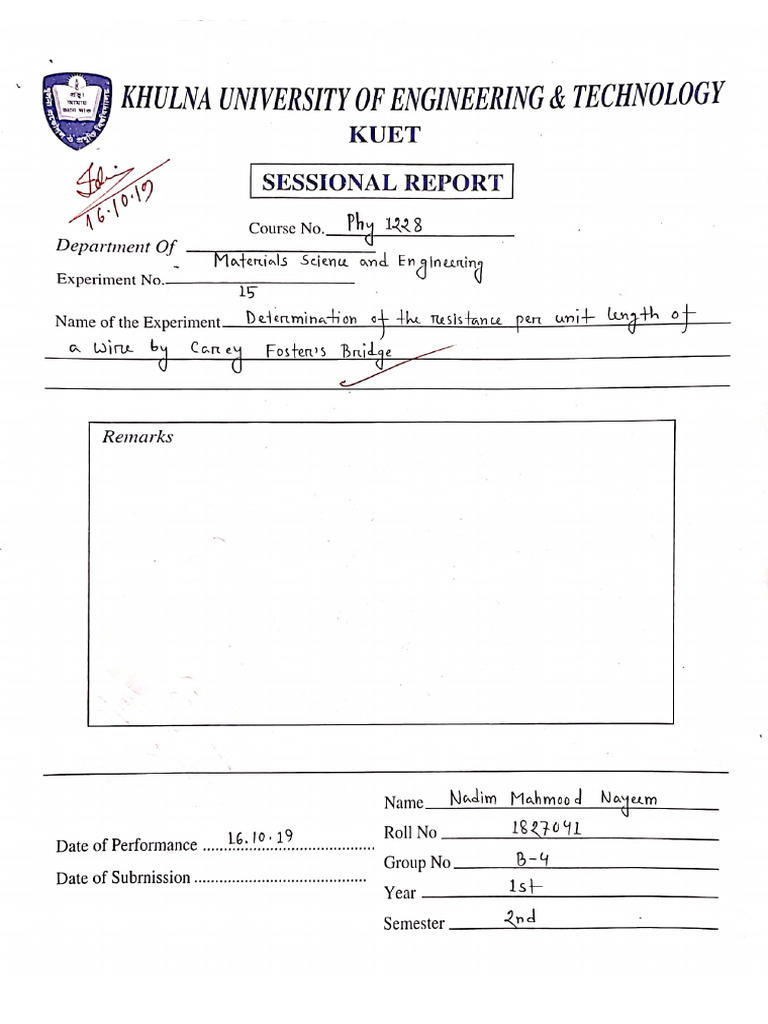 Exp 15 - Carey Foster Bridge | PDF