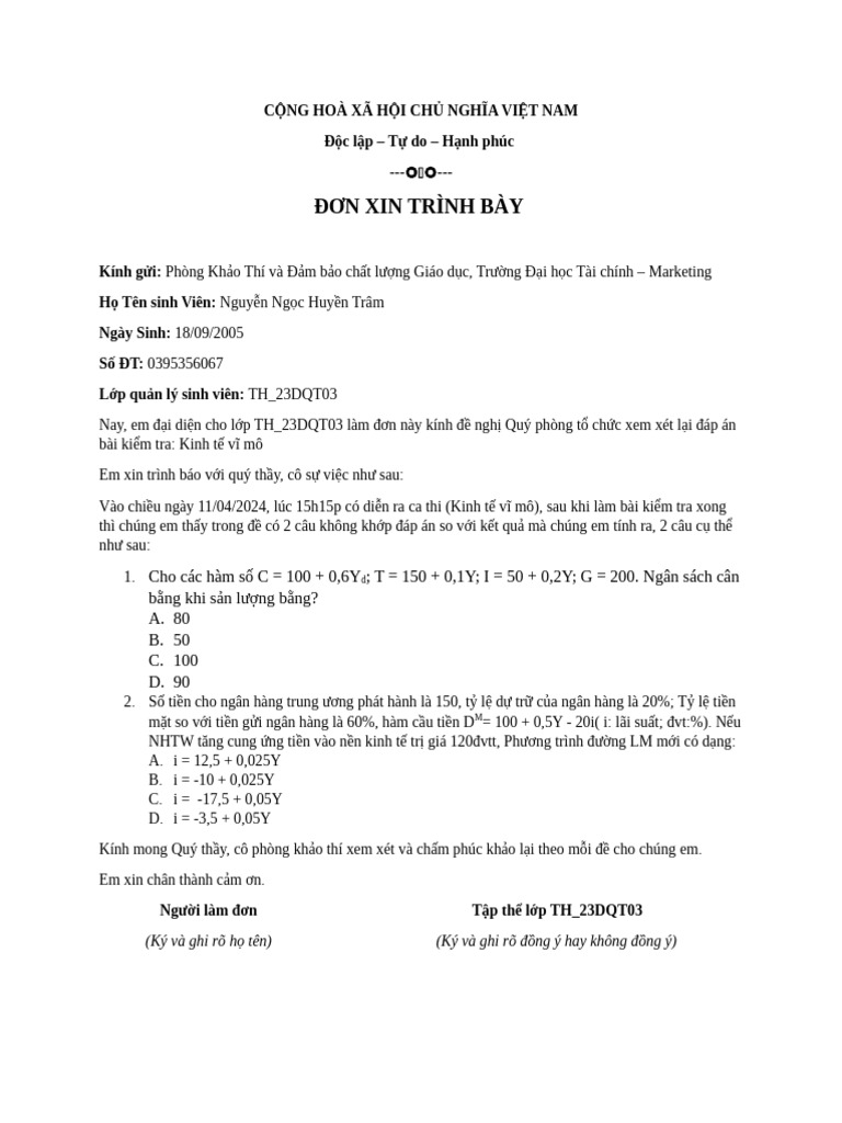 Don Xin Trinh Bay TH 23DQT03 | PDF
