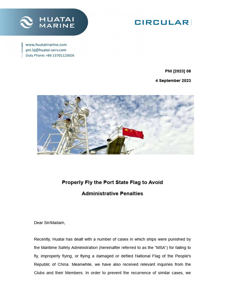 Huatai Marine Roperly Fly The Port State Flag To Avoid Penalties - 2024 ...