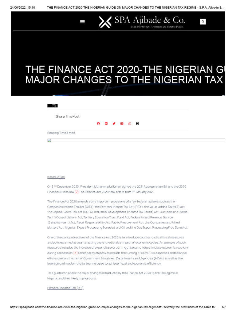 THE FINANCE ACT 2020-THE NIGERIAN GUIDE ON MAJOR CHANGES TO THE ...