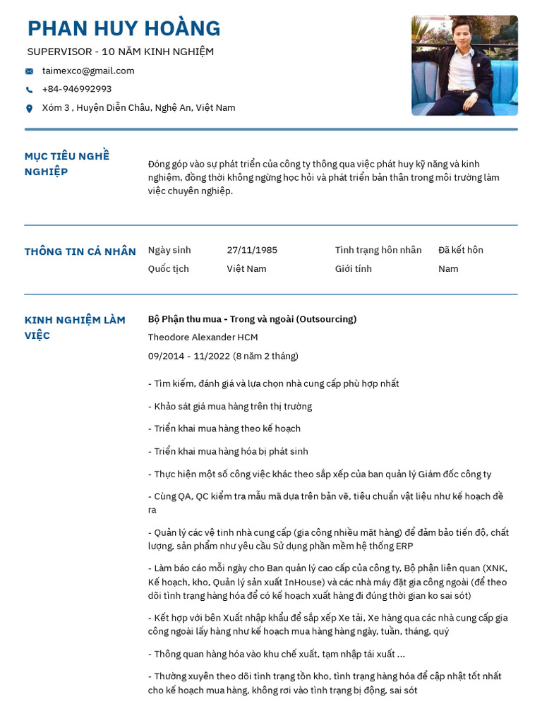 Phan Huy Hoang - Nhân Viên Điều Vận | PDF