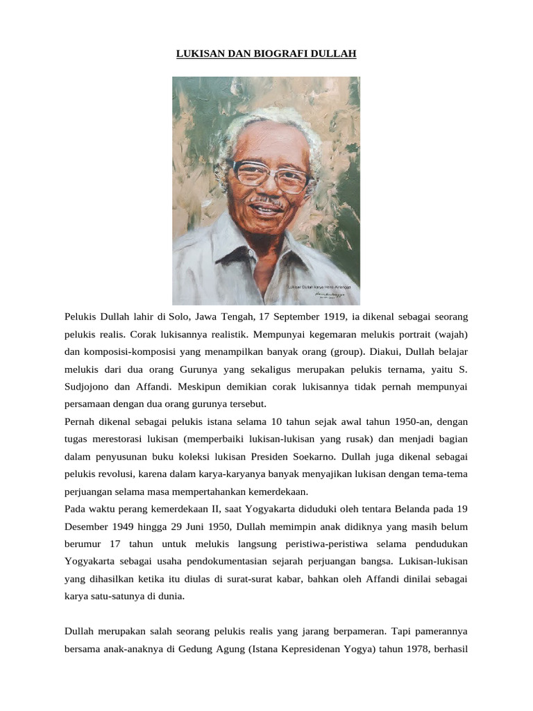 Biografi dan Karya Pelukis Dullah | PDF