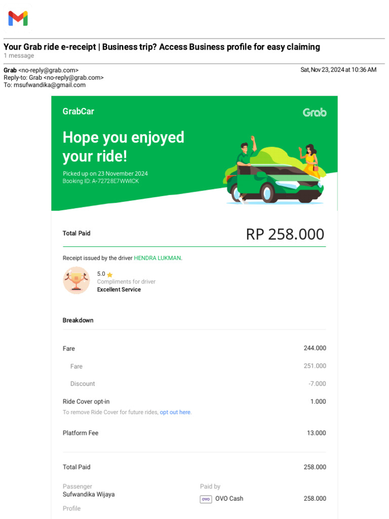 Grab Ride E-Receipt & Business Profile | PDF