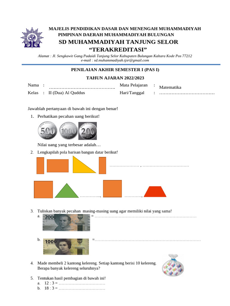 Pas 1 MTK Kelas 2 | PDF