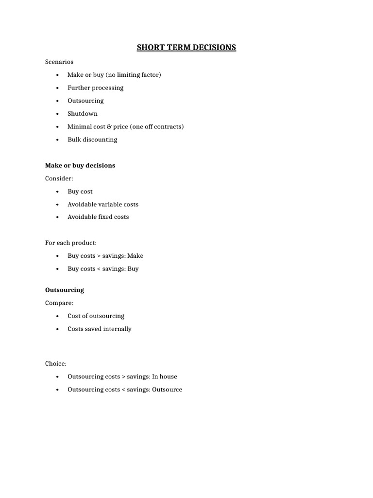 Short Term Decisions | PDF