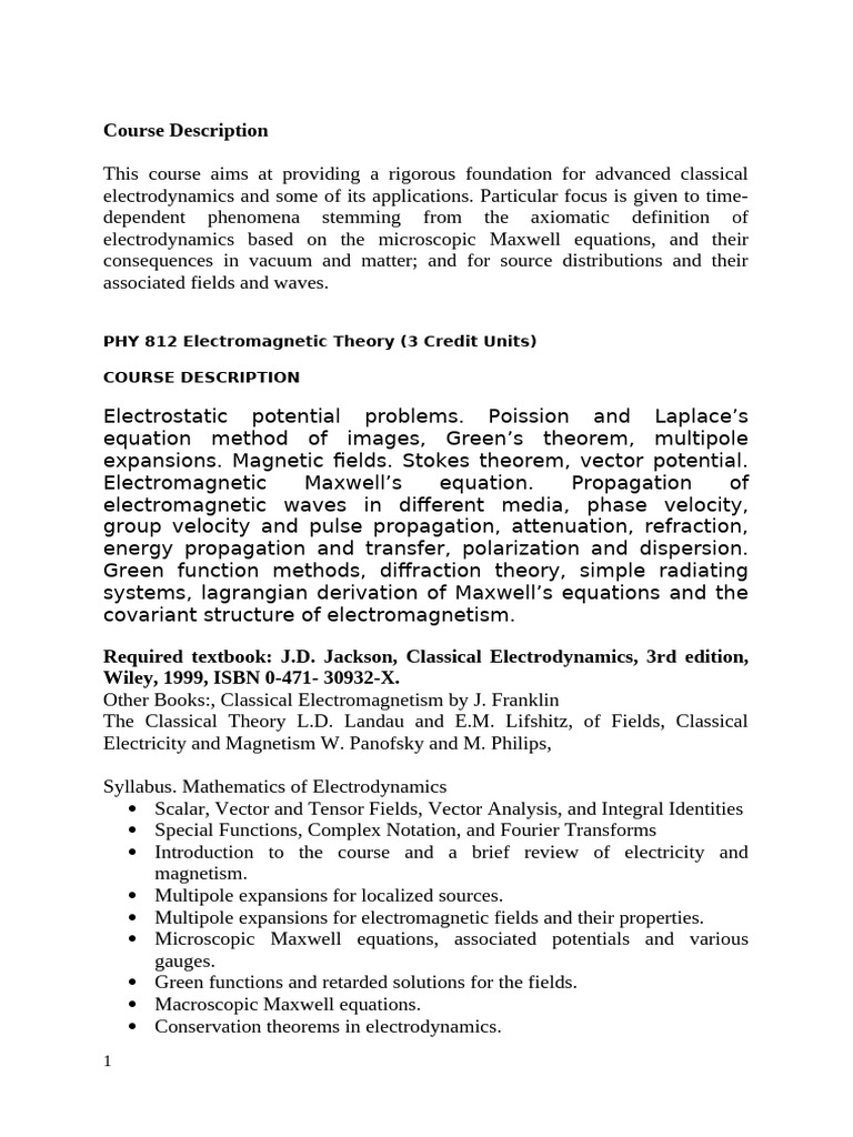 Phy 812 em Theory 2022 | PDF | Maxwell's Equations | Euclidean Vector