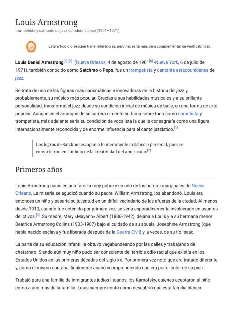 Louis Armstrong - Wikipedia, La Enciclopedia Libre | PDF | Jazz