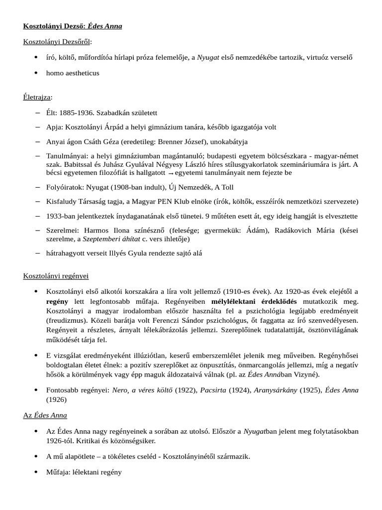 Kosztolányi Dezső Édes Anna | PDF