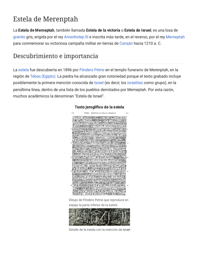 Estela de Merenptah - Wikipedia, La Enciclopedia Libre | PDF | Asia antigua | Historia antigua