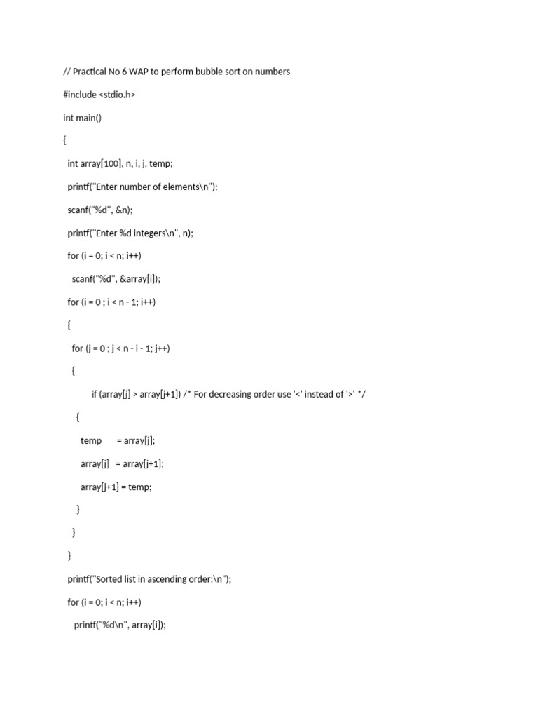 Practical No 6 - 7 Bubble Sort | PDF | Algorithms And Data Structures | Computer Programming