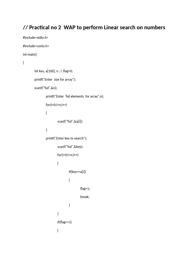 Practical No 2 Linear Search | PDF