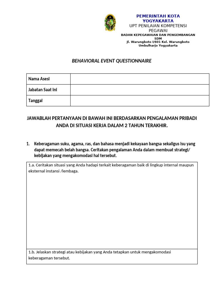 Behavioral Event Questionnaire | PDF | Karier & Perkembangan