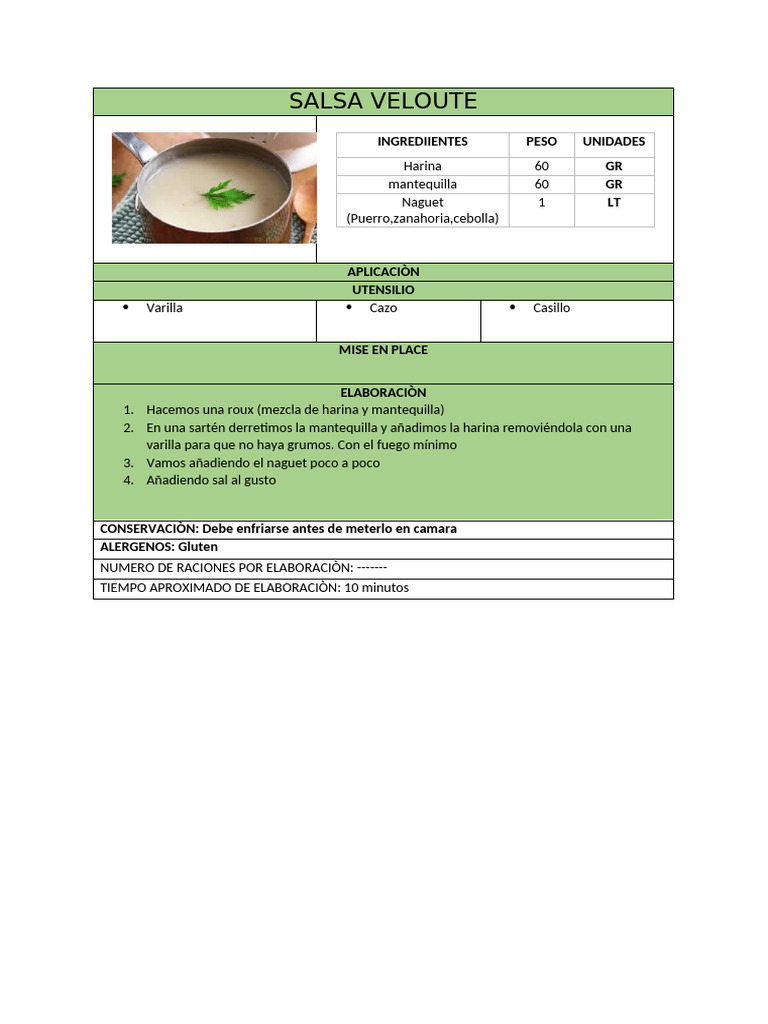 Receta de Salsa Velouté en 10 Minutos | PDF