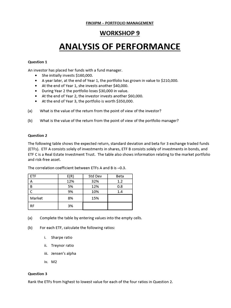 Portfolio Management Workshop Analysis | PDF | Portfolio (Finance ...