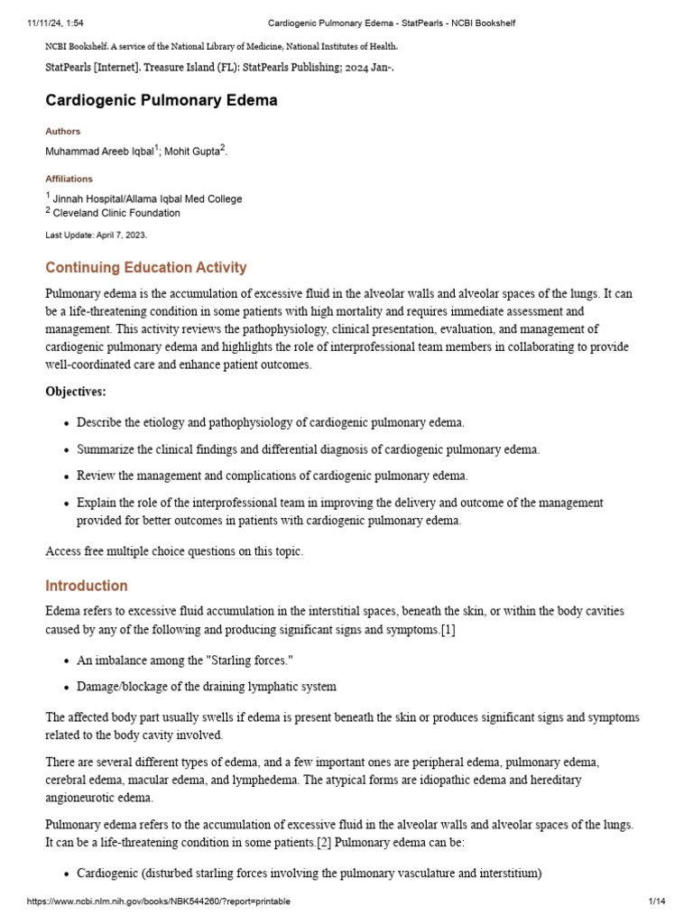Cardiogenic Pulmonary Edema - StatPearls - NCBI Bookshelf | PDF | Heart ...