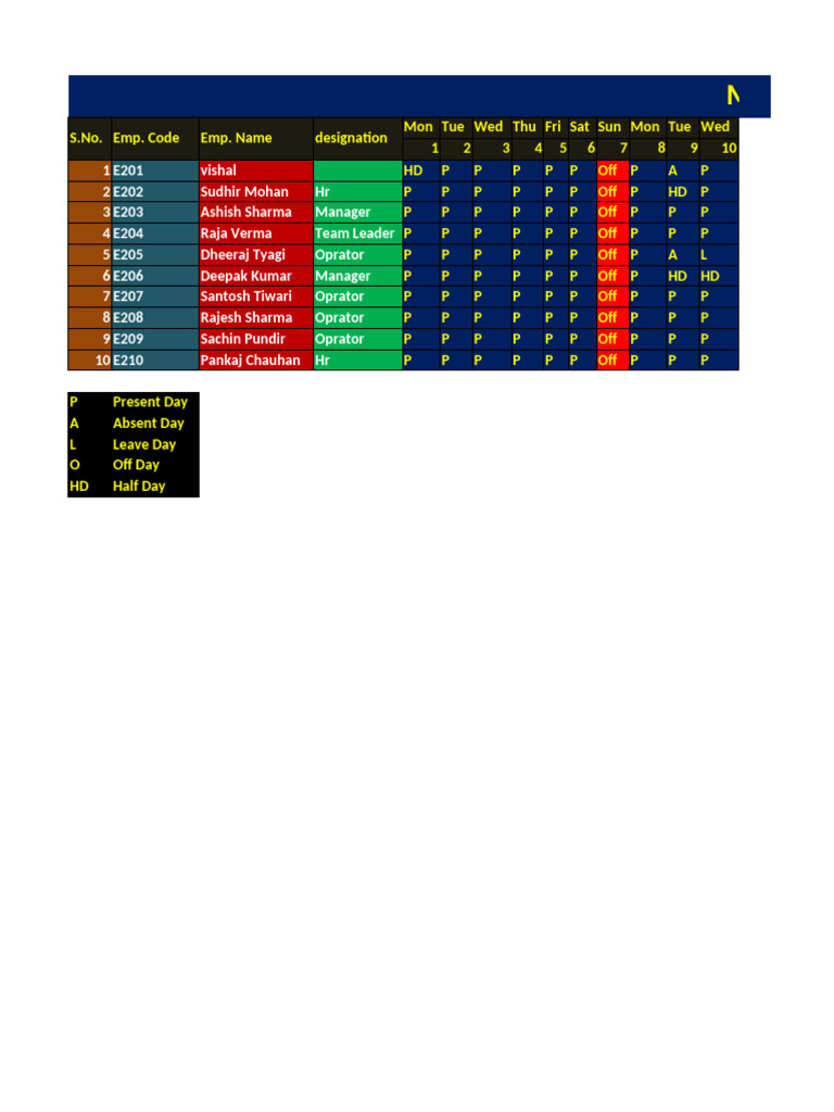 Exercise 33 Excel Practice Book How To Make Monthly Attendance Report ...