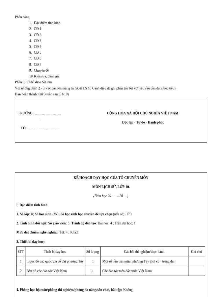 KHDH TCM môn Lịch sử | PDF