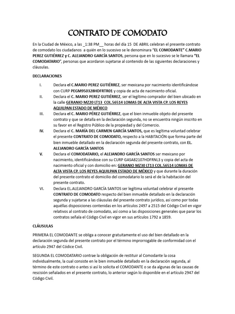 Contrato de Comodato | PDF | Justicia | Crimen y violencia