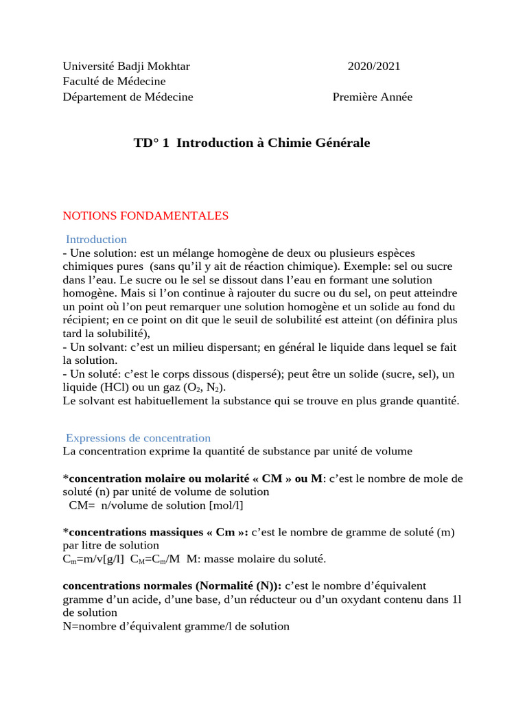 Molarité et Normalité en Chimie | PDF | Concentration molaire | Atomes