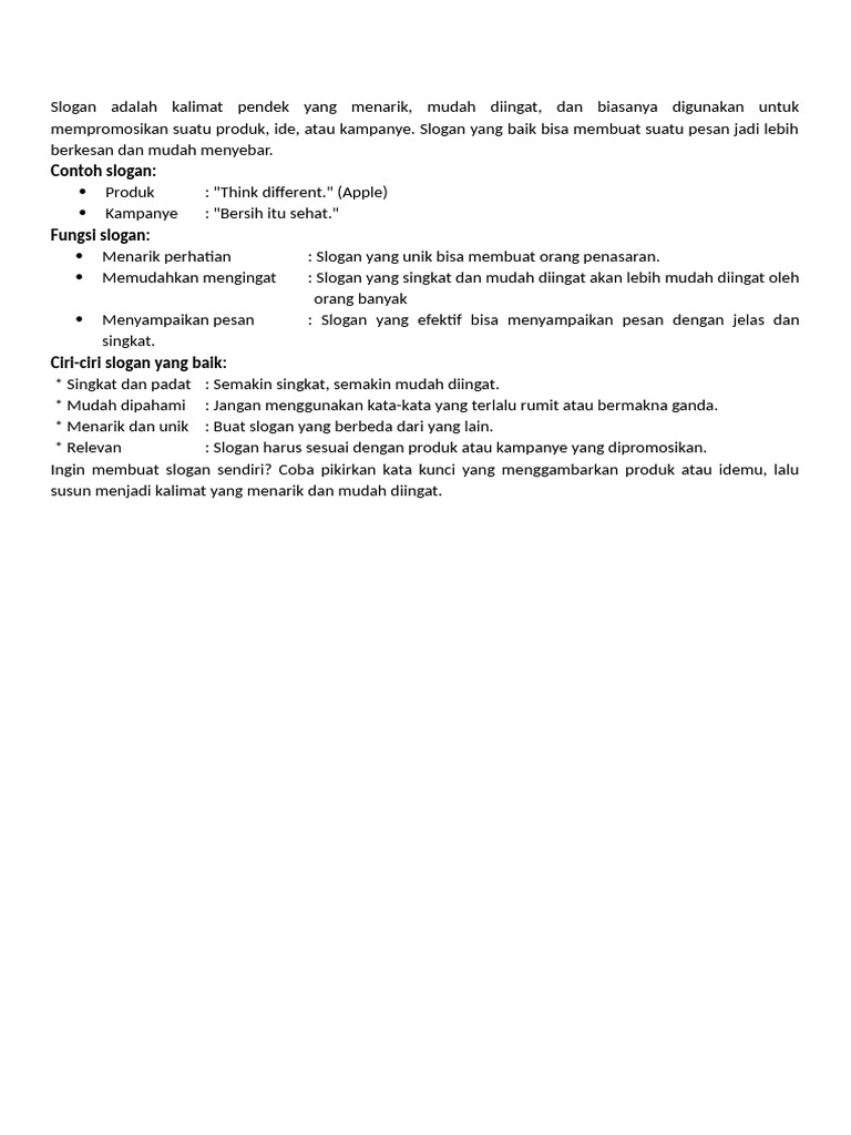 Slogan Adalah Kalimat Pendek Yang Menarik | PDF | Karier & Perkembangan | Ilmu Sosial