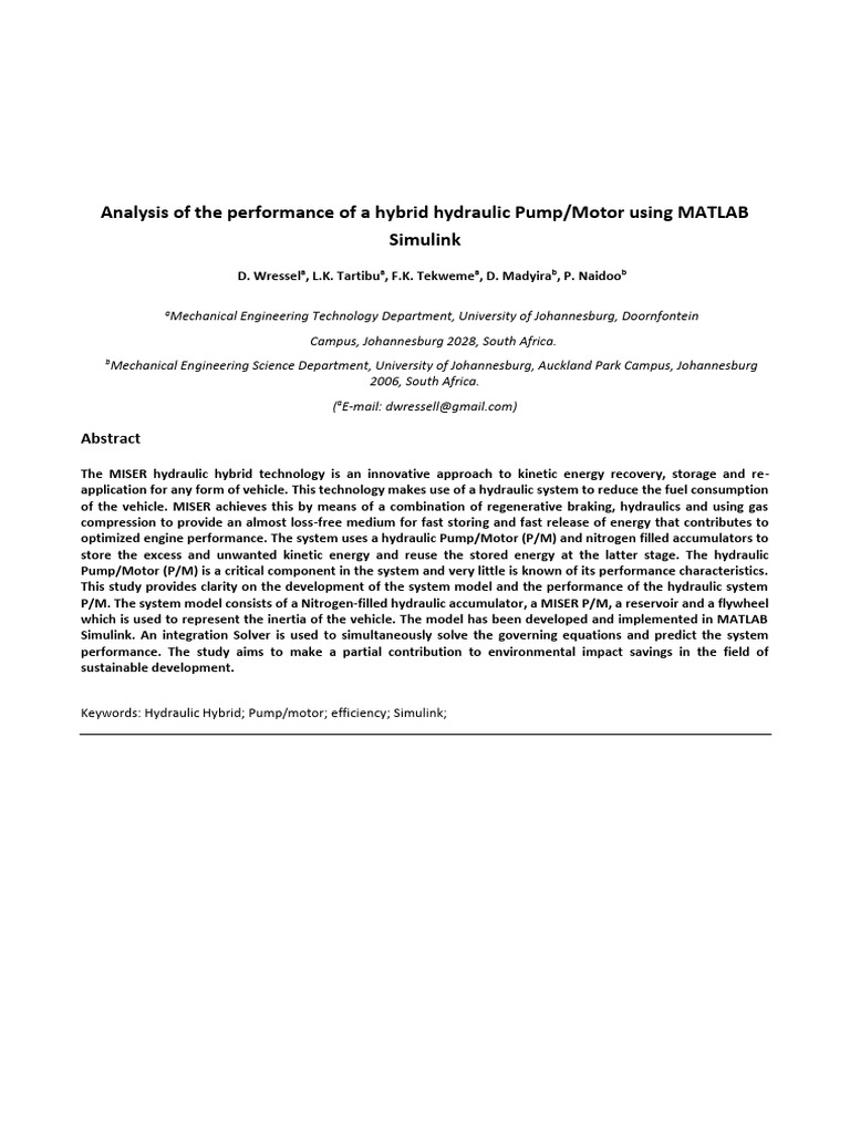 Analysis of The Performance of A Hybrid Hydraulic Pump - Motor Using ...