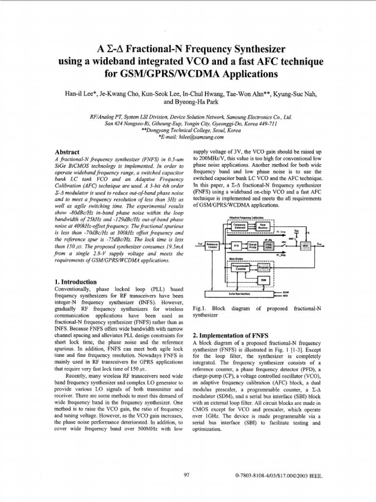 A C-A Fractional-N Frequency Synthesizer Using A Wideband Integrated VCO and A Fast AFC ...