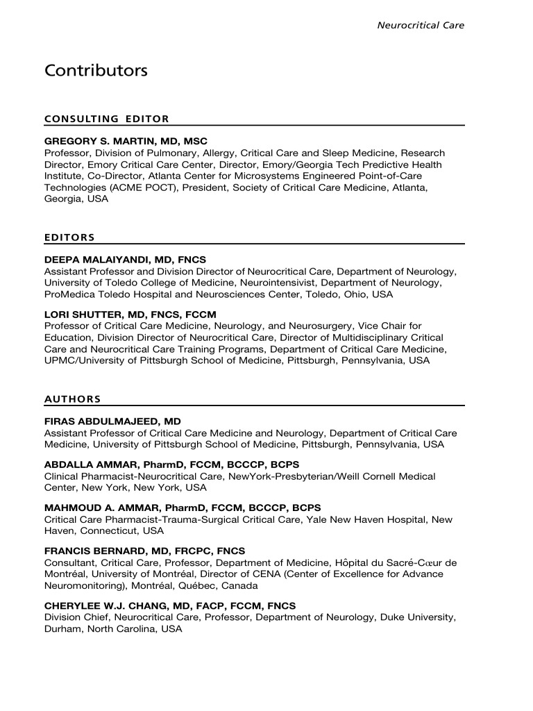 Contributors_ccc | PDF | Neurology | Doctor Of Medicine