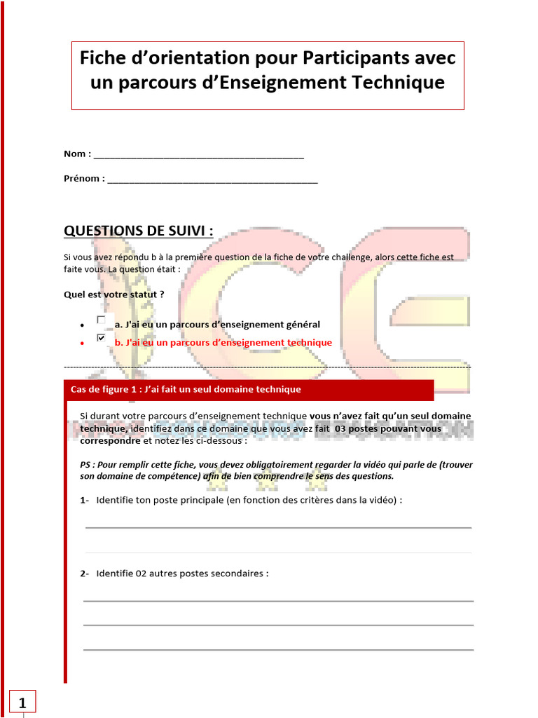 Fiche d'Orientation Technique Post-Bac | PDF | Enseignement professionnel