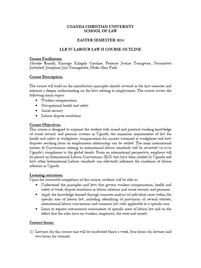 Labour Law II Course Outline 2024 | PDF | International Labour ...