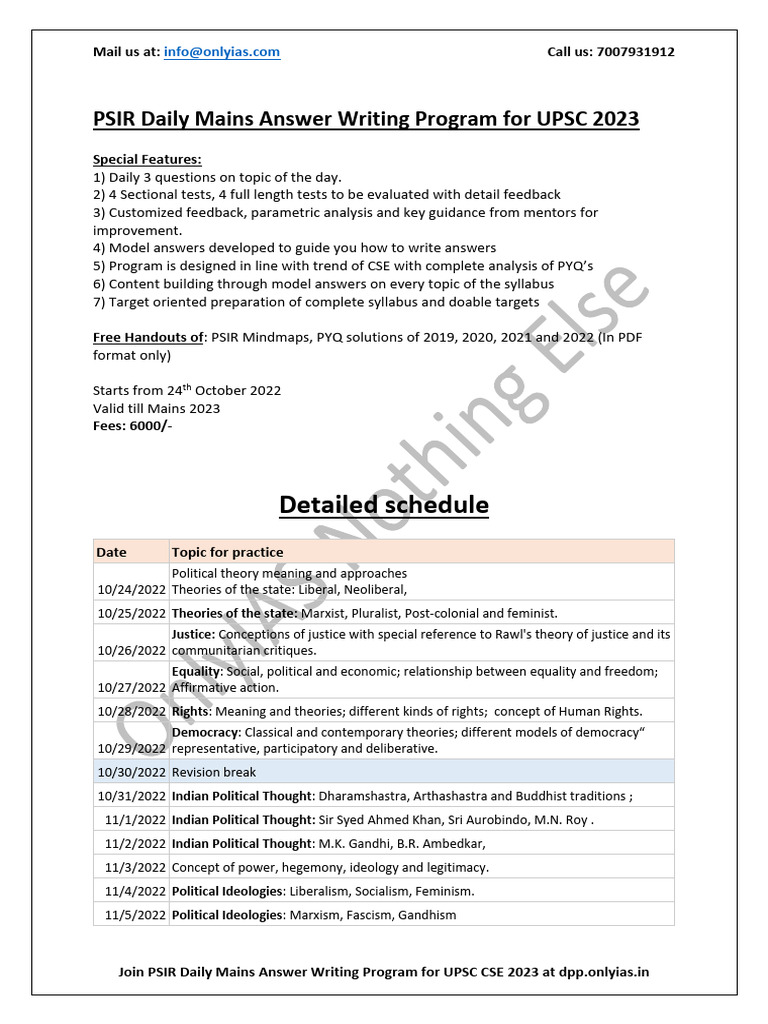 PSIR Answer Writing Schedule | PDF | Political Philosophy | Marxism