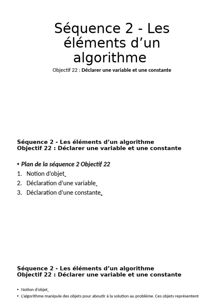 Séquence 2 - Les Éléments D'un Algorithme-Objectif 2 | PDF | Variable ...