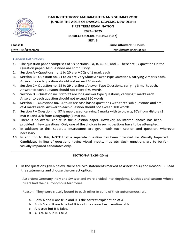 STD - X - Soc Sci - Term1 - Set-B - Question Paper | PDF | Mahatma Gandhi | Conservatism