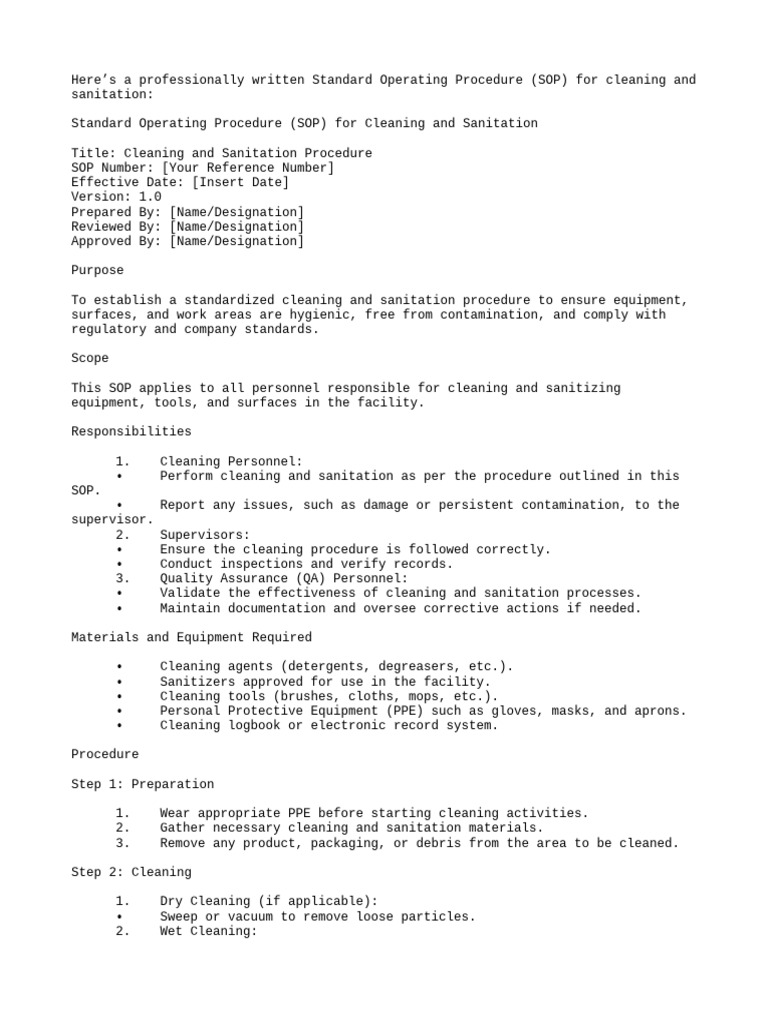 Cleaning Sop | PDF | Personal Protective Equipment | Hygiene