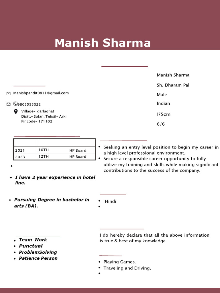 Entry-Level Hotel Job Resume | PDF