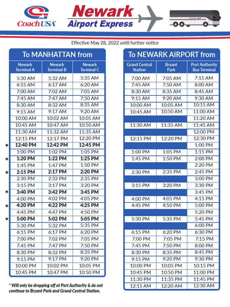 Newark Airport Express Schedule | PDF | Transport | Public Transport