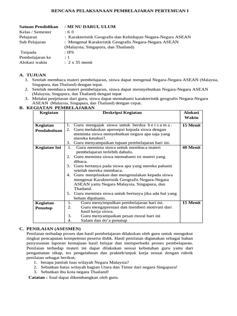RPP Contoh Mudah PPL-1 | PDF