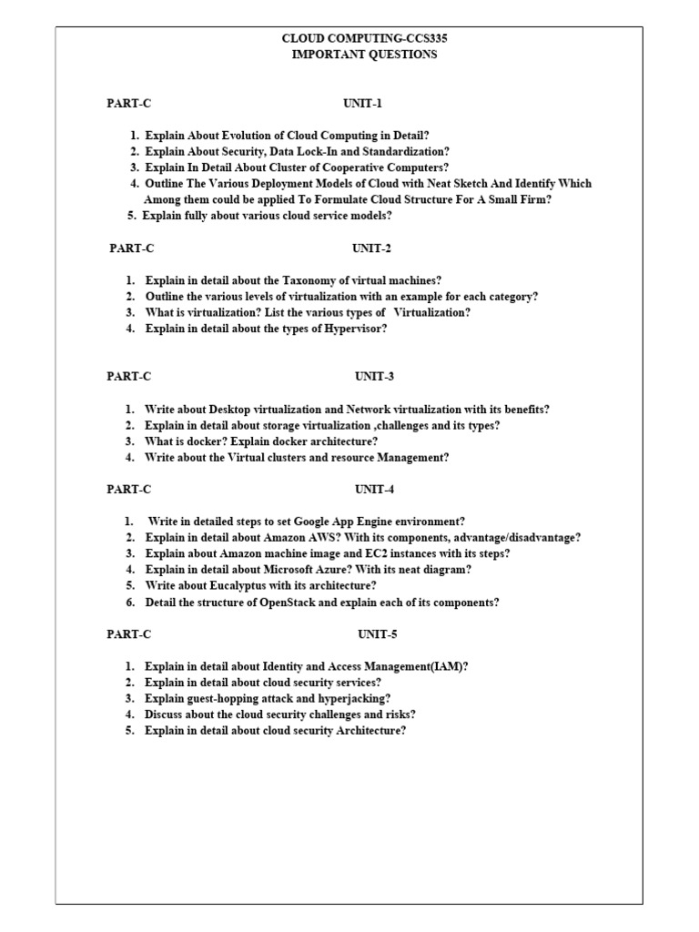 Cloud Computing Exam Questions Guide | PDF | Art | Technology & Engineering
