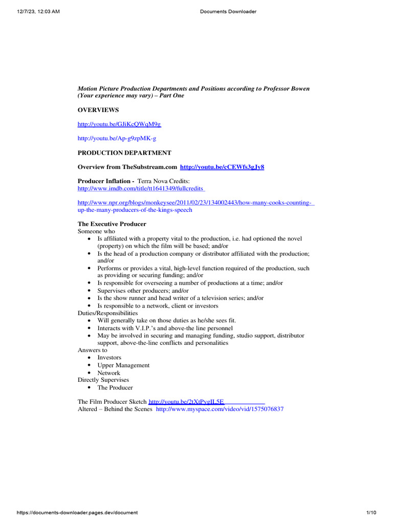 Production | PDF | Art | Technology & Engineering