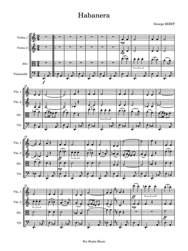 Habanera String Quartet | PDF | String Instruments | Musical Instruments