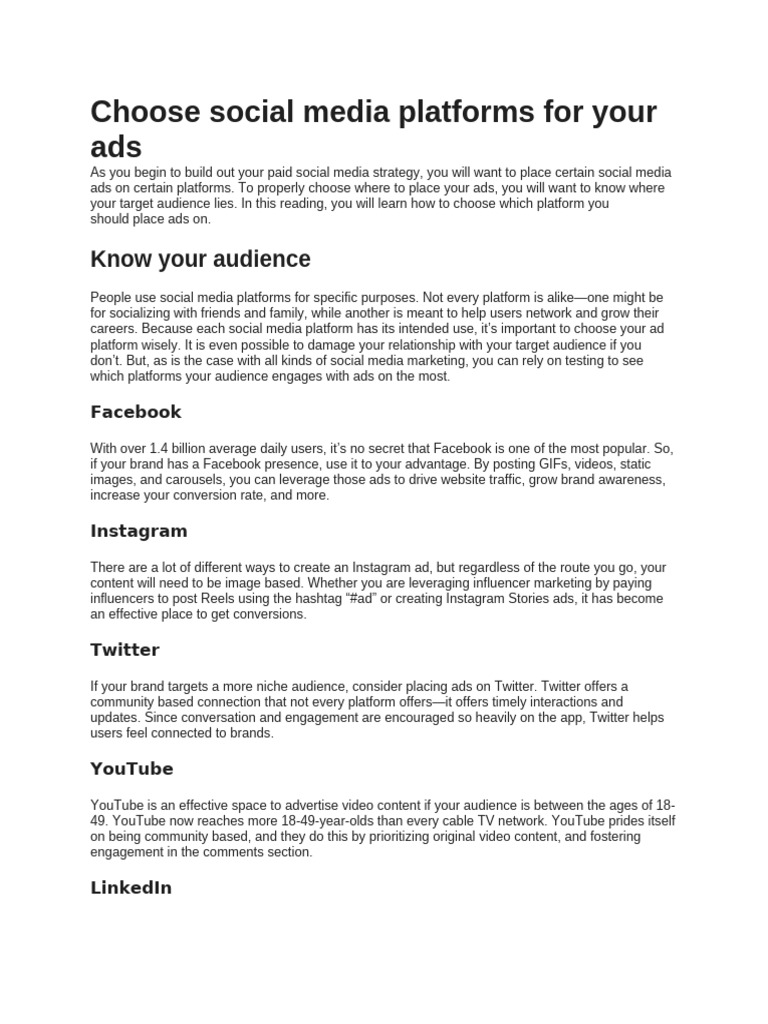 w5-s6. Choose Social Media Platforms For Your Ads | PDF | Popular ...