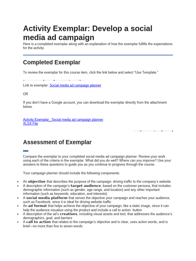 w5-s10. Activity Exemplar - Develop A Social Media Ad Campaign | PDF