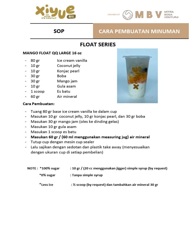 Xiyue - Sop Pembuatan Minuman Update | PDF | Memasak, Makanan, & Anggur