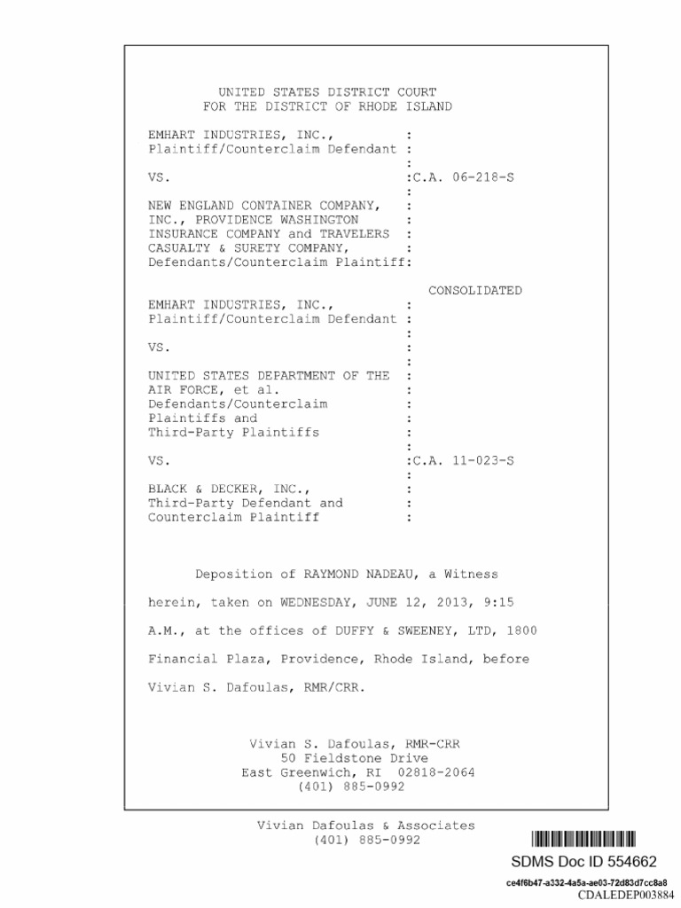 Raymond Nadeau Deposition Transcript | PDF | Deposition (Law) | Witness
