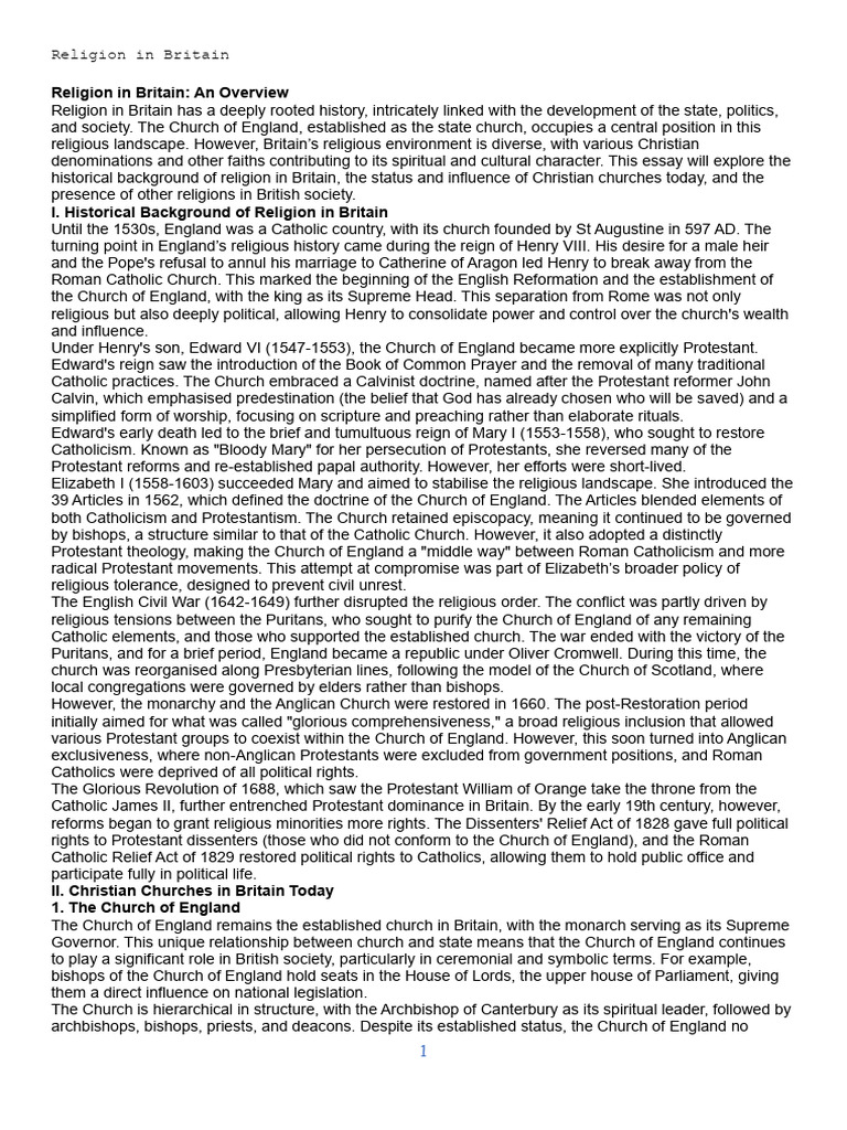 9 Religion in Britain | PDF | Church Of England | Protestantism