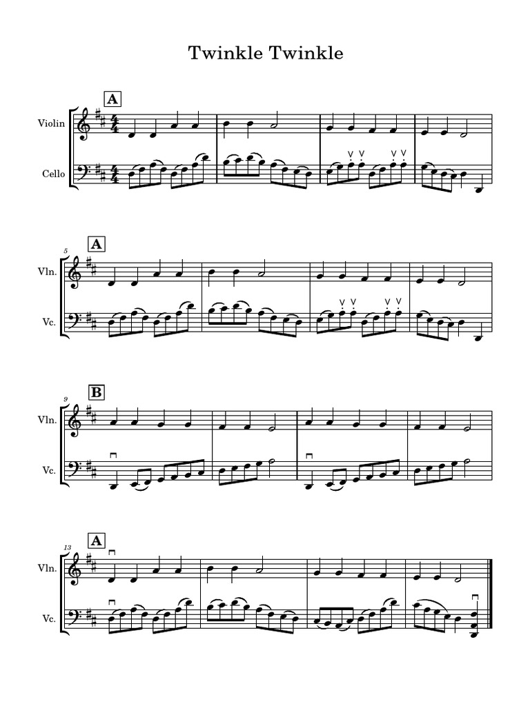 Twinkle Twinkle - Cello Violin Duet | PDF