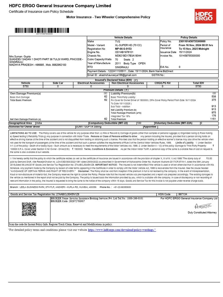 HDFC TW Comprehensive Mhgjv3kxzrk 1731661800188 | PDF | Insurance