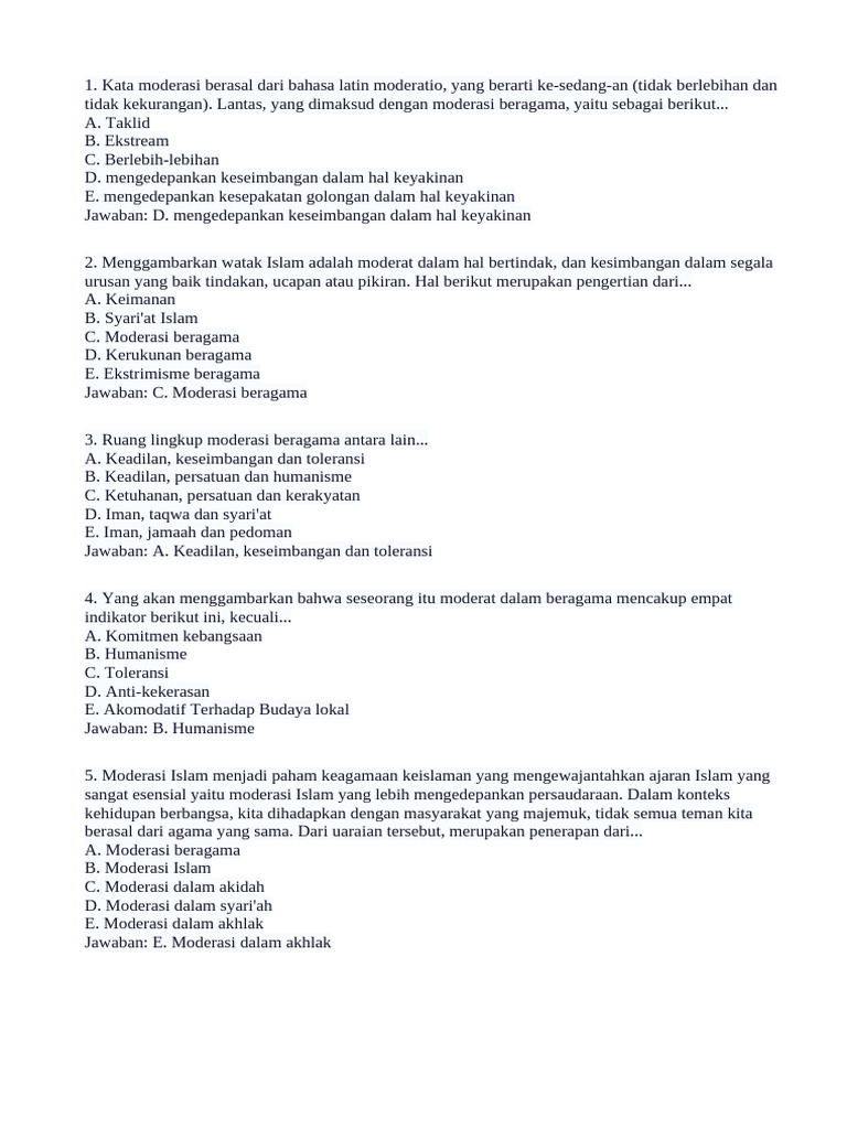 Latihan Moderasi Beragama | PDF