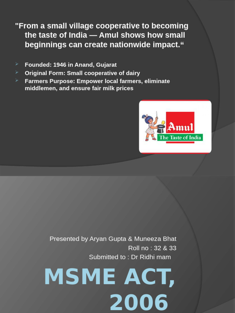 MSME Act PPT by Arihan and Hiteshwar4 | PDF | Small And Medium Sized ...