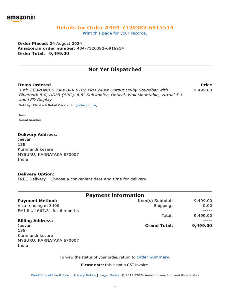 Amazon Order Confirmation | PDF | Invoice